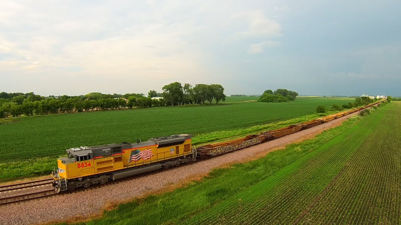 UP 8834 West - an SD70ACe (SD70AH) with Quadcopter Views on 6-13-2015 ...
