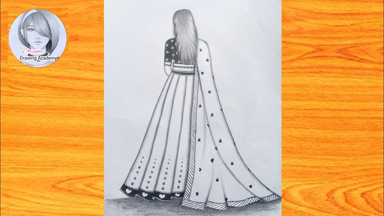 How to draw a girl wearing beautiful lehenga || pencil sketch for ...