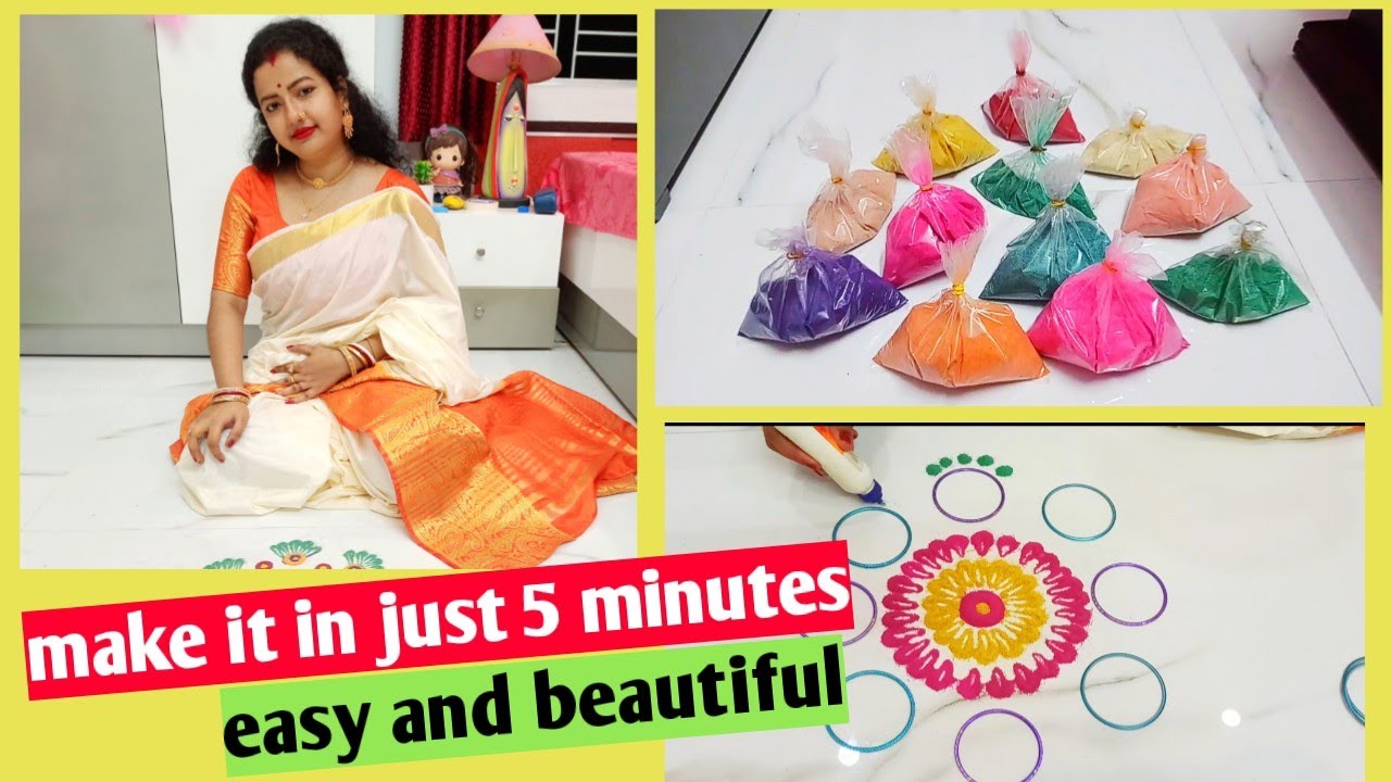 Easy 5 minutes rangoli for beginners /how to make rangoli colour ...