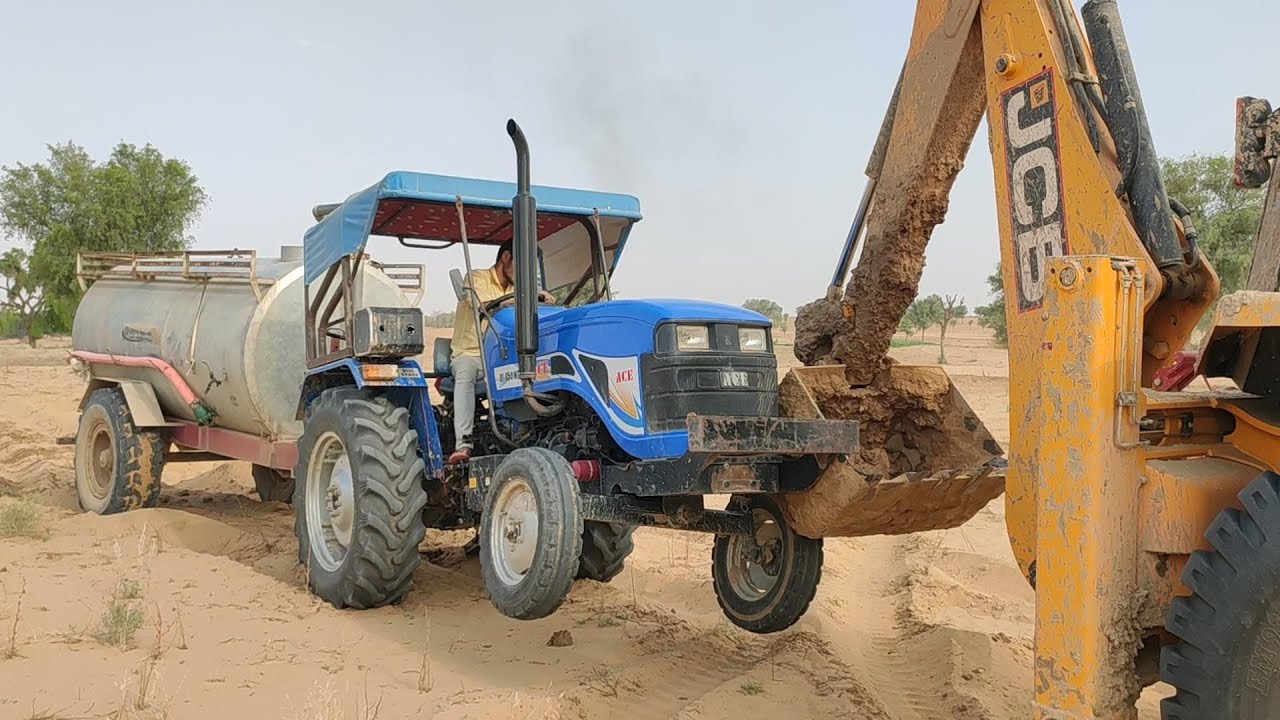 ACE Tractor Water Tanker with Stuck Rescued By Jcb 3dx Machine | Jcb ...