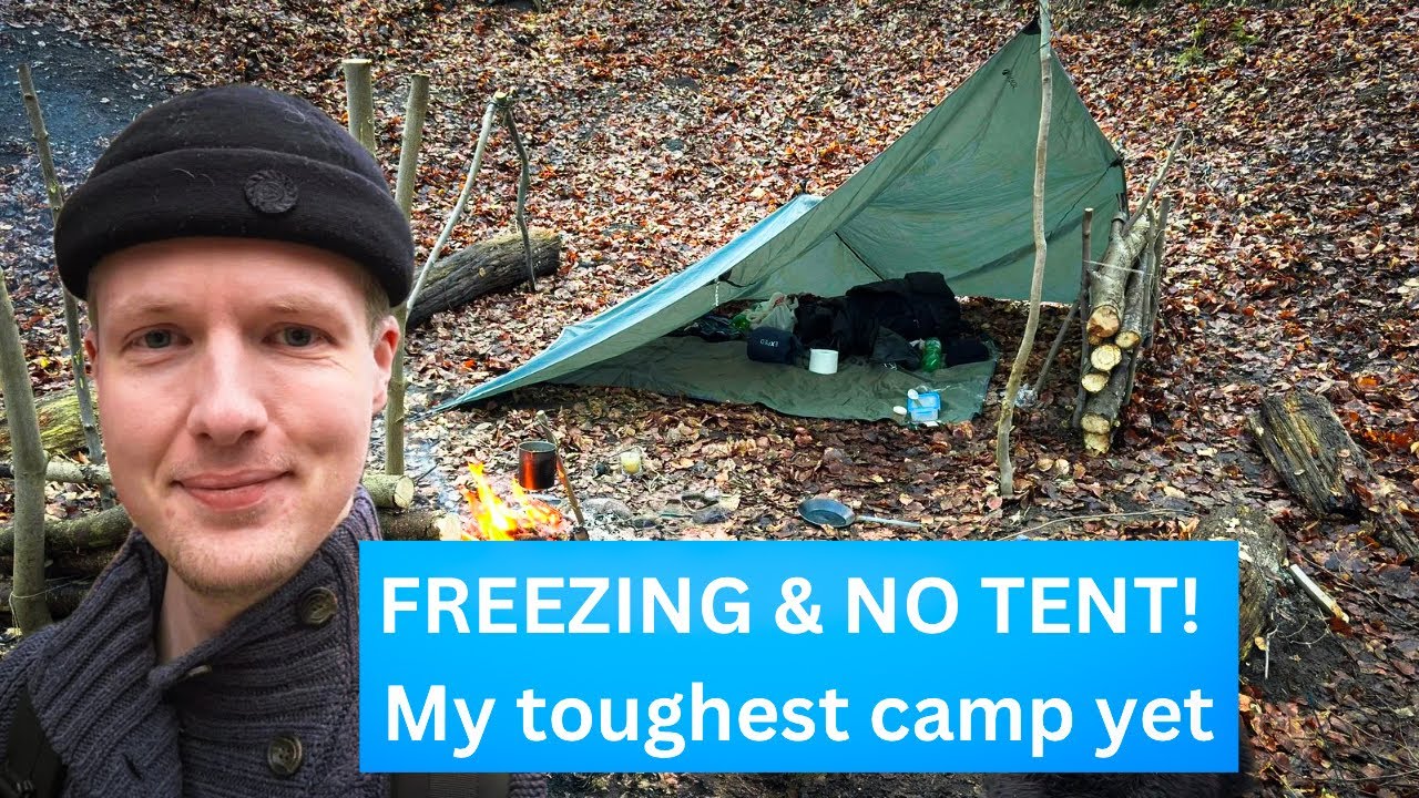 Freezing Solo Winter Survival Camping & Bushcraft - no tent in ...