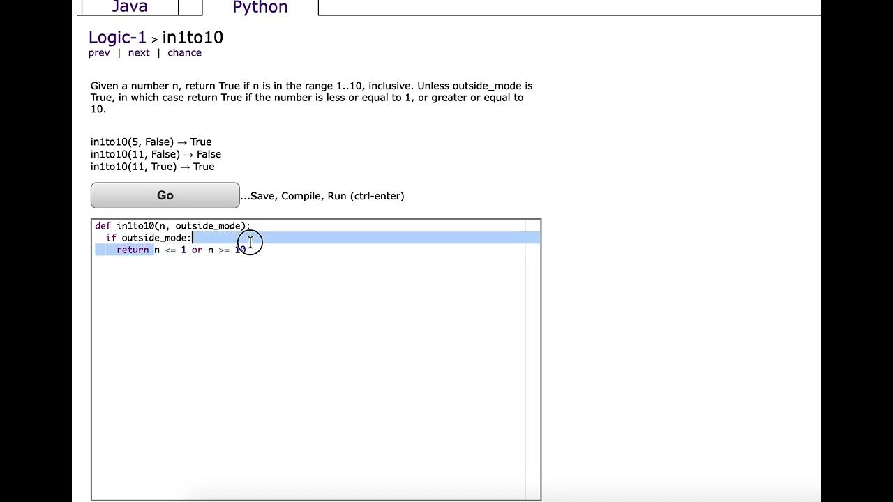 Python: CodingBat– Logic-1– in1to10 - YouTube