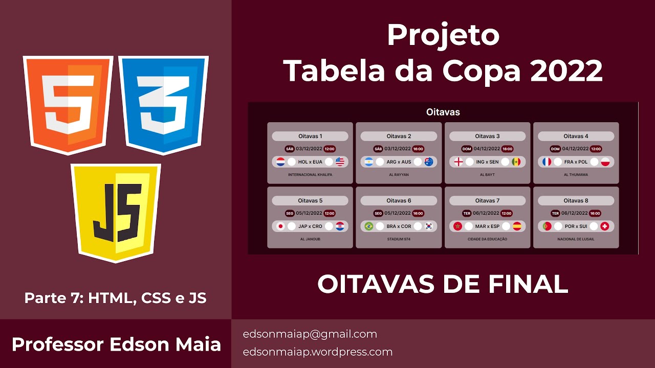 Curso de HTML, CSS e JS Projeto Tabela da Copa 2022 parte 7 Oitavas de ...