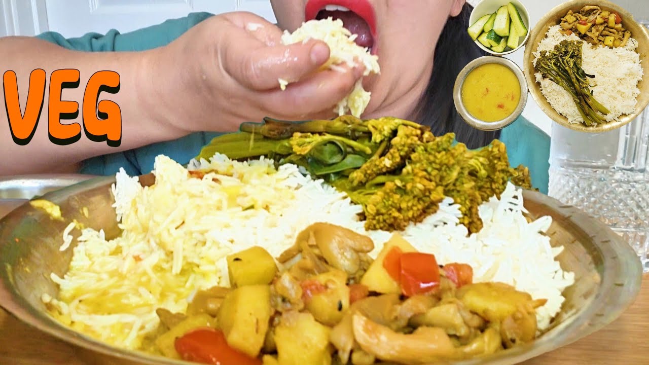 ASMR EATING RICE, DAAL, MUSHROOM GRAVY, BROCOLLI, CUCUMBERS | MUKBANG ...