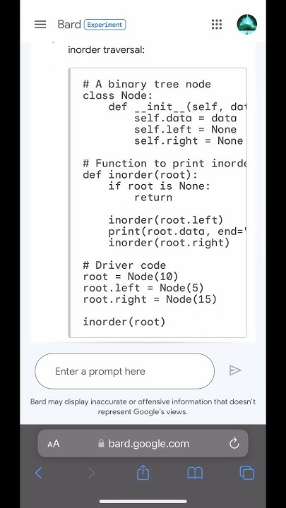 Binary Tree Inorder Traversal Using Google Bard AI | LeetCode | Google Bard😱😱 #shorts - YouTube