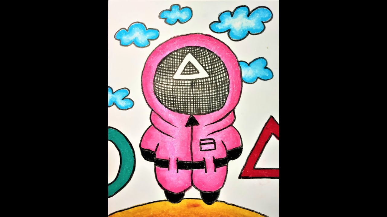 How to draw Pink Soldier from Squid Game | Easy Crayon Oil Pastel ...