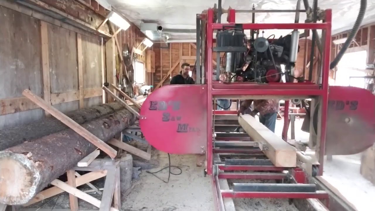 Milling a log with with my dad's home made saw mill - Ed's Mill - YouTube