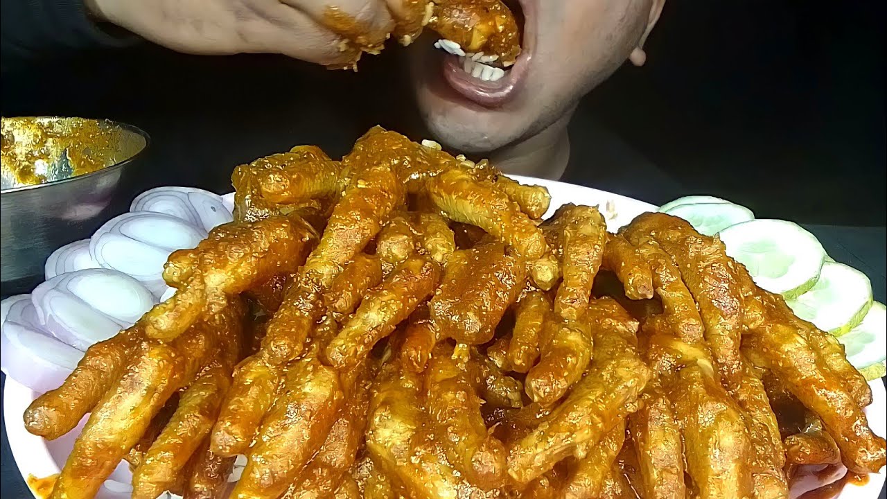CHICKEN LEGS EATING, CHICKEN FEET, SPICY CHICKEN LEGS EATING, AMIT ASMR ...
