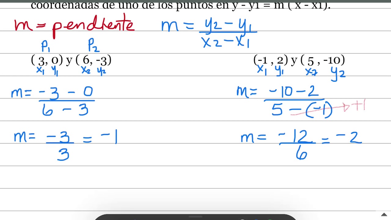 Forma Punto Pendiente Y Y1 M x X1 Y Reescribe A Forma Pendiente