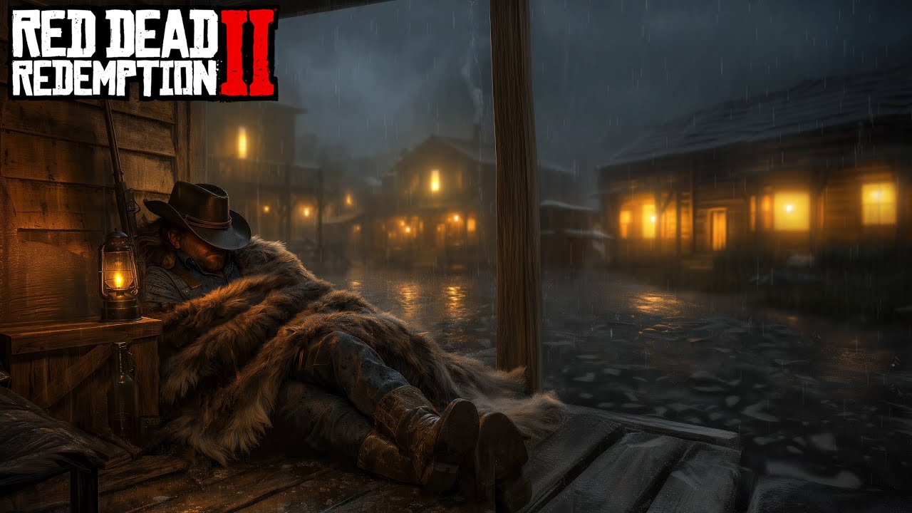 Arthur Morgan Sleeping | RDR2 Rain & Storm Ambience | Saloon Porch ...