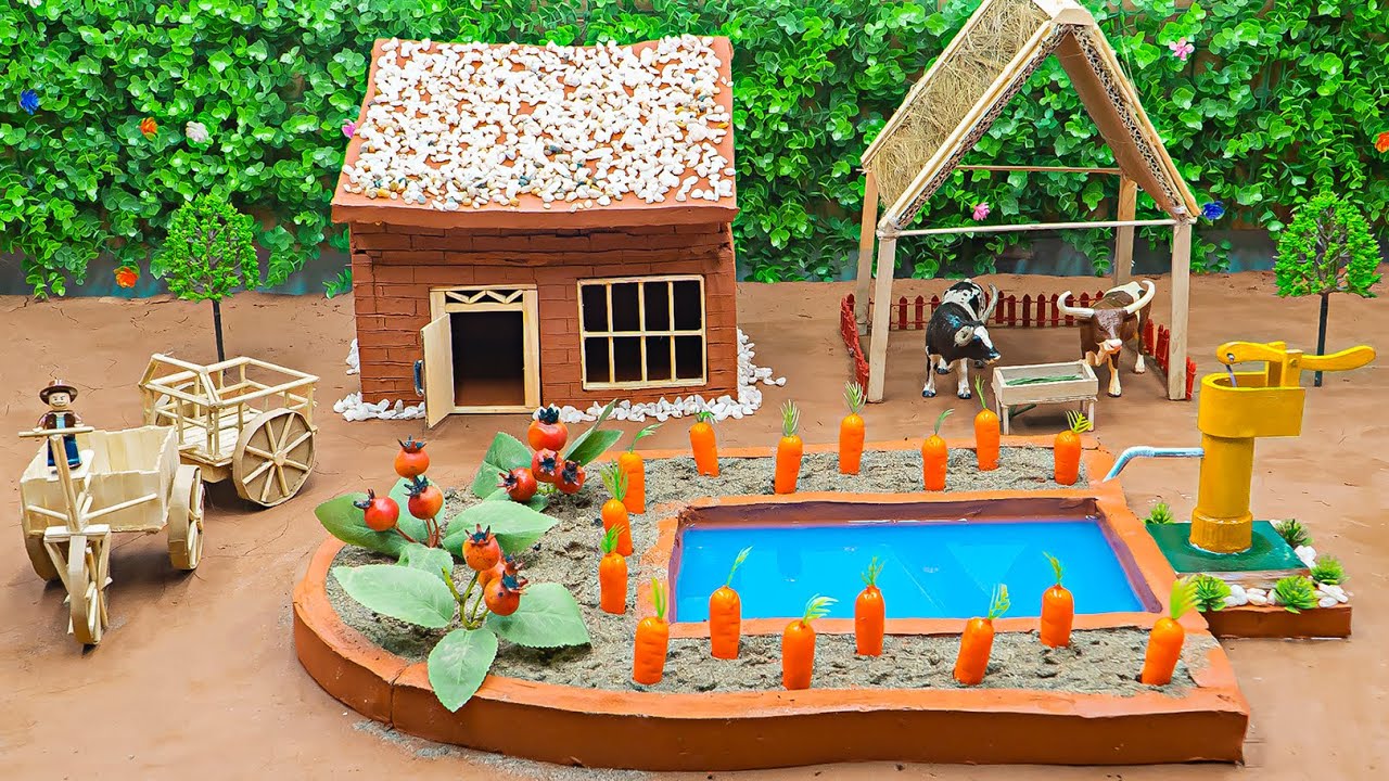 DIY making mini Farm Diorama with House for Cow - Mini Hand Pump ...