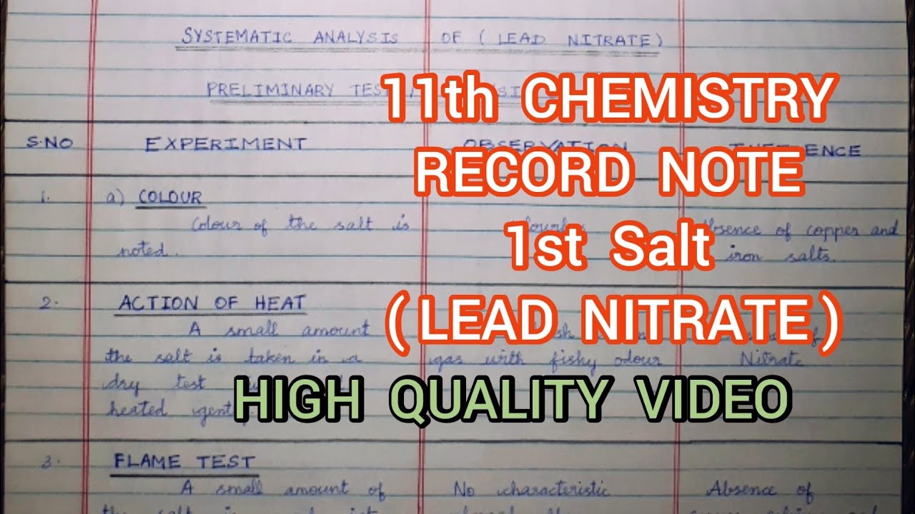 11th CHEMISTRY RECORD NOTE 1st salt LEAD NITRATE | - YouTube