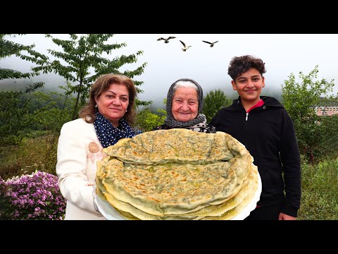 Nənəmin bağında yağışlı havada🌧️sacda göyərti, ət və qarın QUTABI bişirdik🤗 Azərbaycan mətbəxi