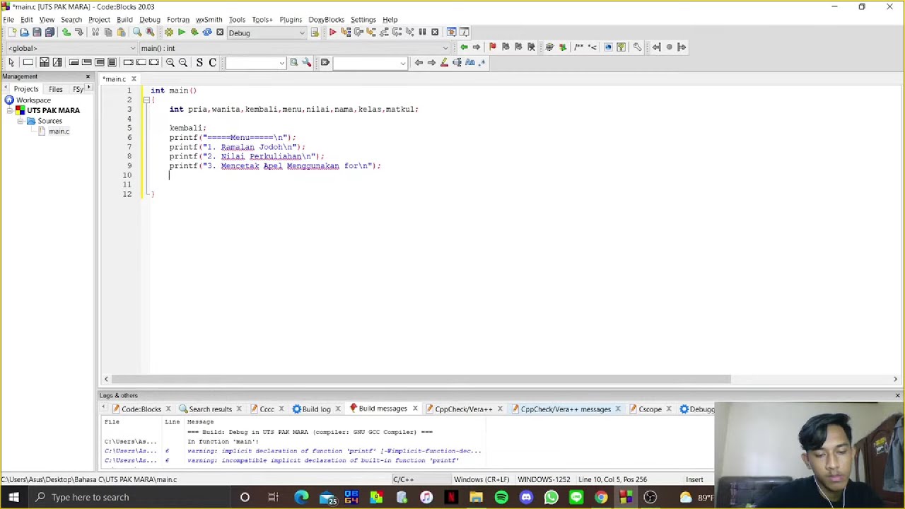 UTS live coding bahasa c Dimas Febrian Syah_10120316_2KA13 - YouTube