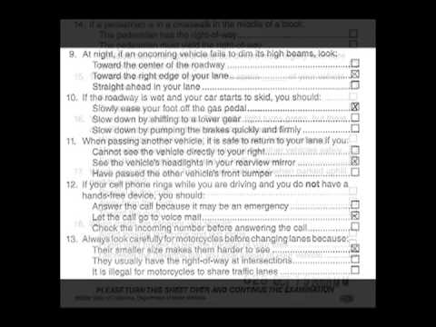 A Pair of Complete California DMV Tests & Some Notes - YouTube