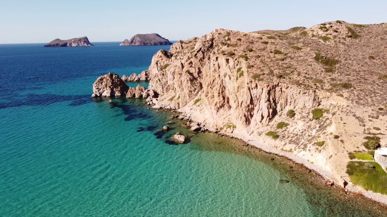 HD drone footage Paralia Plathenia' Beach, Milos Island, Greece - YouTube