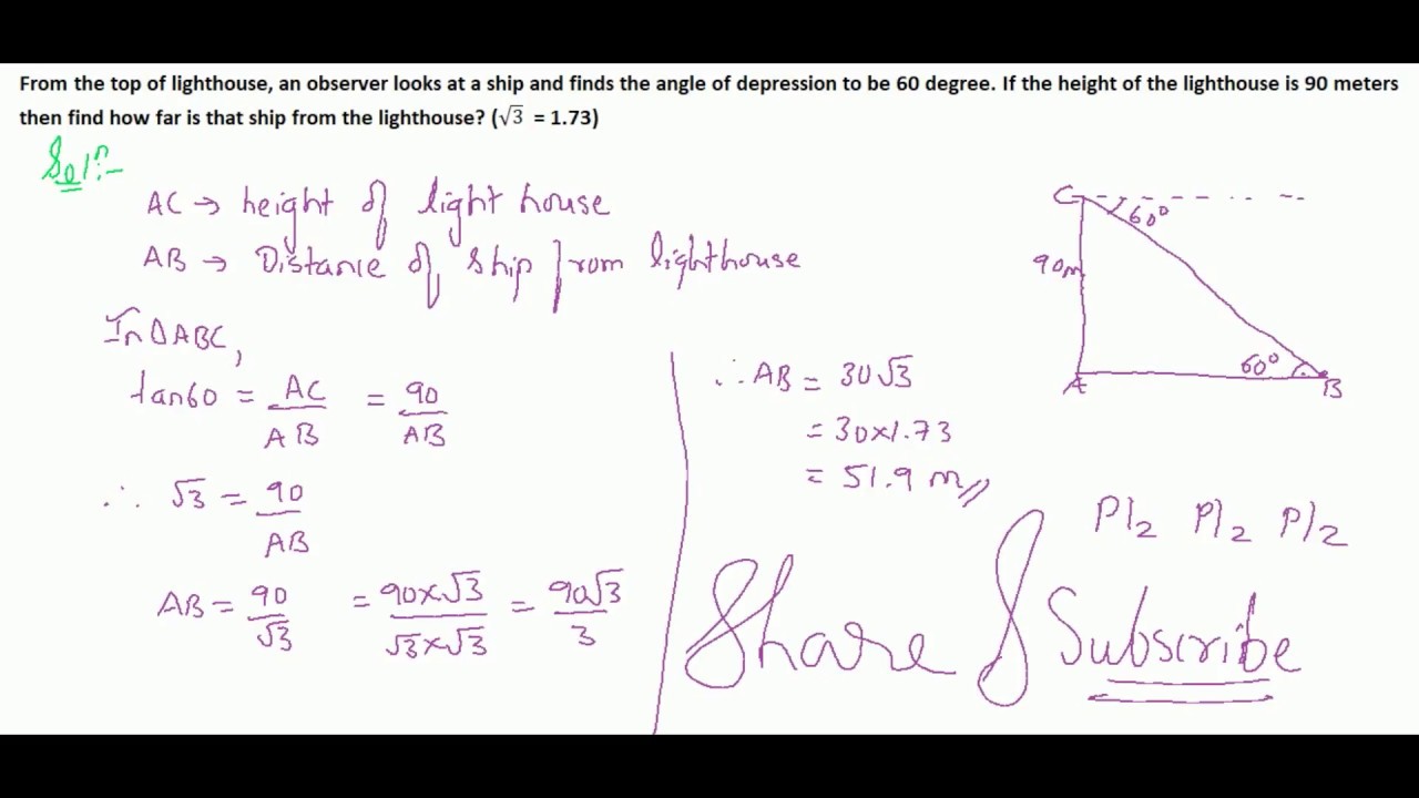 33: Trigonometry: From the top of a lighthouse, an observer looks at a ...