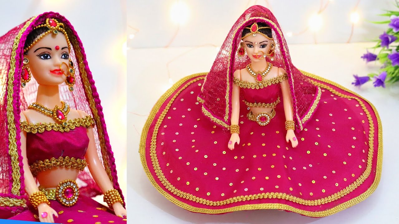 Barbie Doll Lehenga Making | Barbie Doll Makeup | Creative Craft | Doll ...