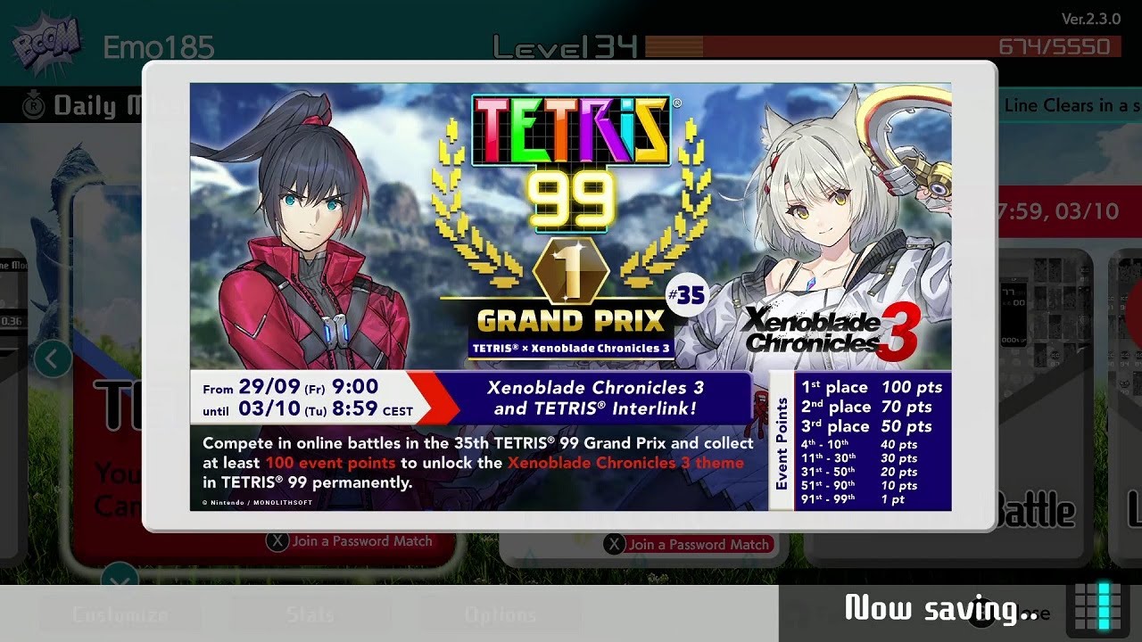 Tetris 99 - Unlocking Xenoblade Chronicles 3 Skin in 35th MAXIMUS CUP ...