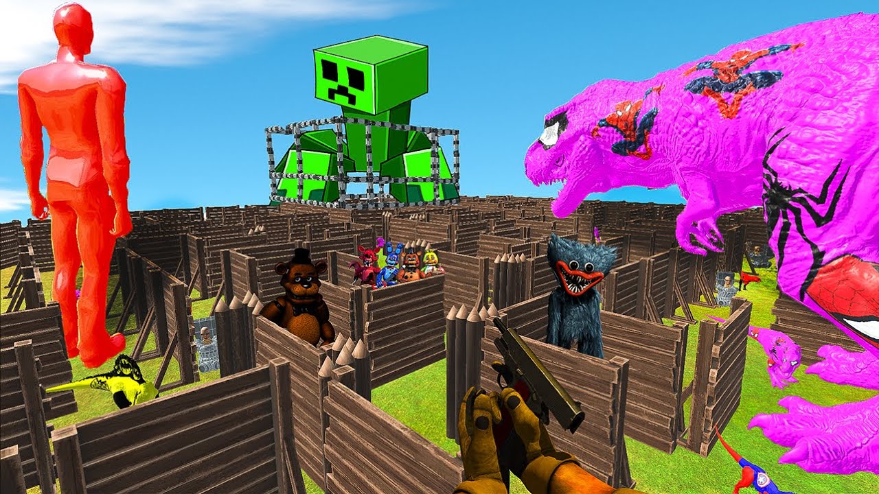 FPS AVATAR SAVES A CREEPER FROM MINECRAFT IN MAZE VS DINOSAURS| Animal ...
