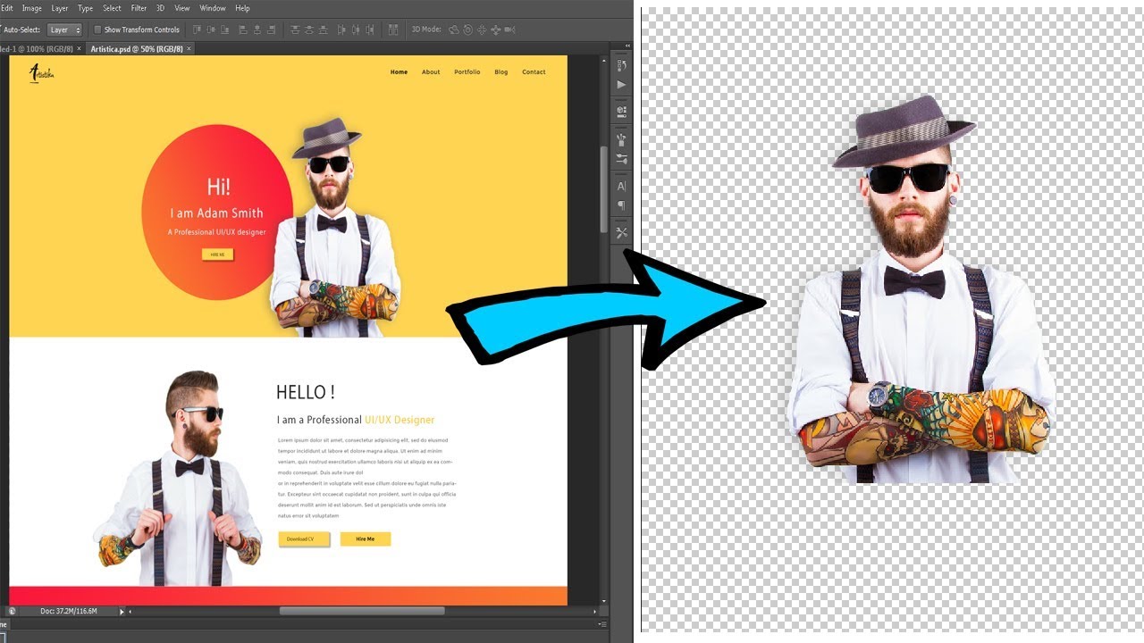 How to Cut Out an Image from PSD & Remove Background || PSD to HTML ...