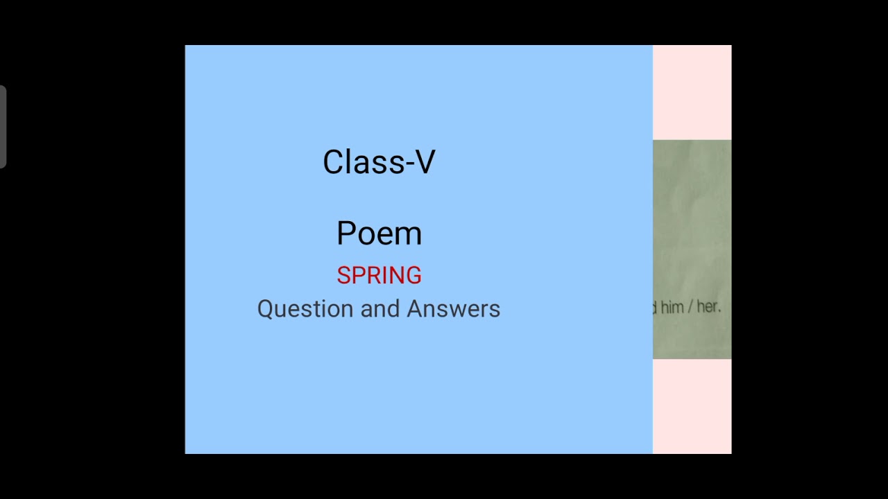 Class-V, Poem- SPRING, Question and Answers - YouTube