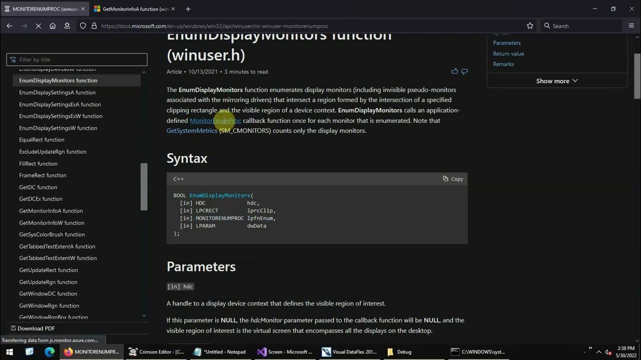 Calling EnumDisplayMonitors Windows API with Visual DataFlex - YouTube
