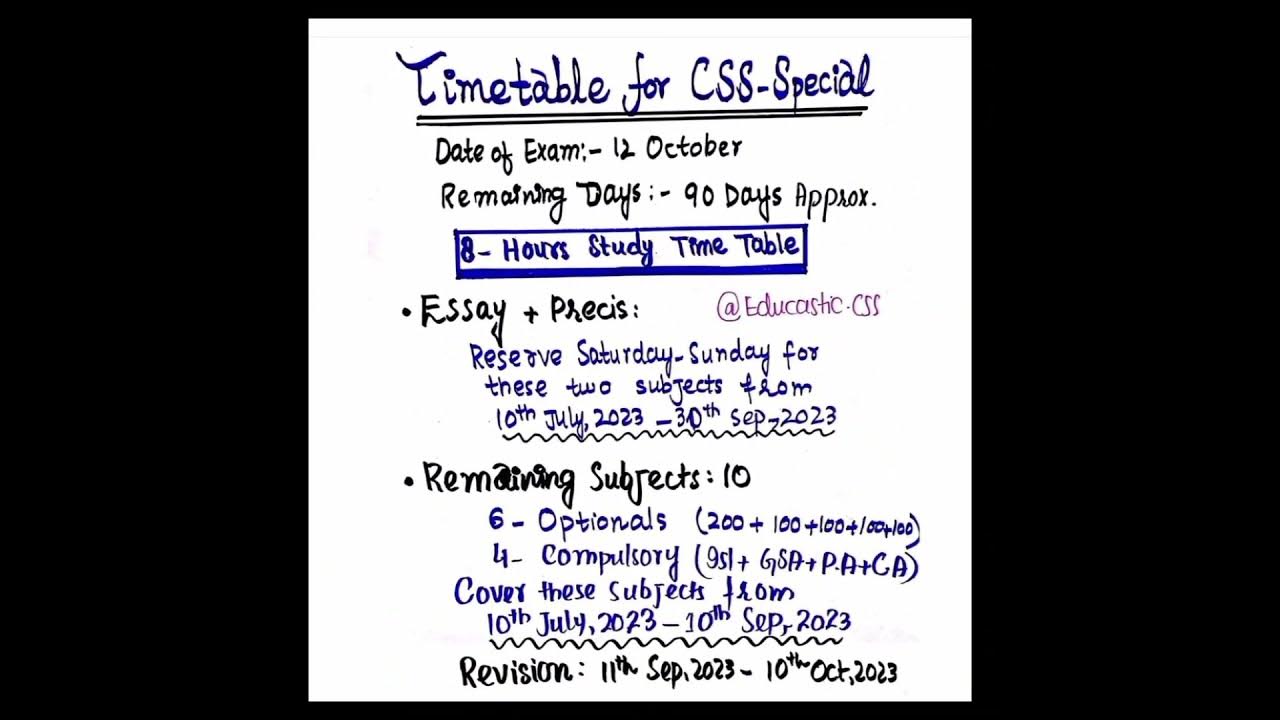 Timetable For Css Special Aspirants Css Timetable Shorts Viral Specialcss Css3course Youtube