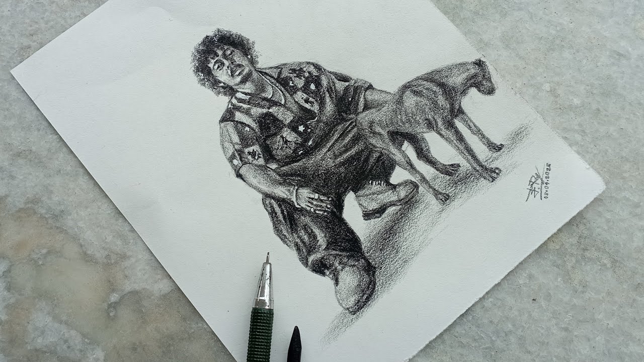 Free Hand Portrait Drawing Of Hanumankind, Run It Up, Step By Step ...