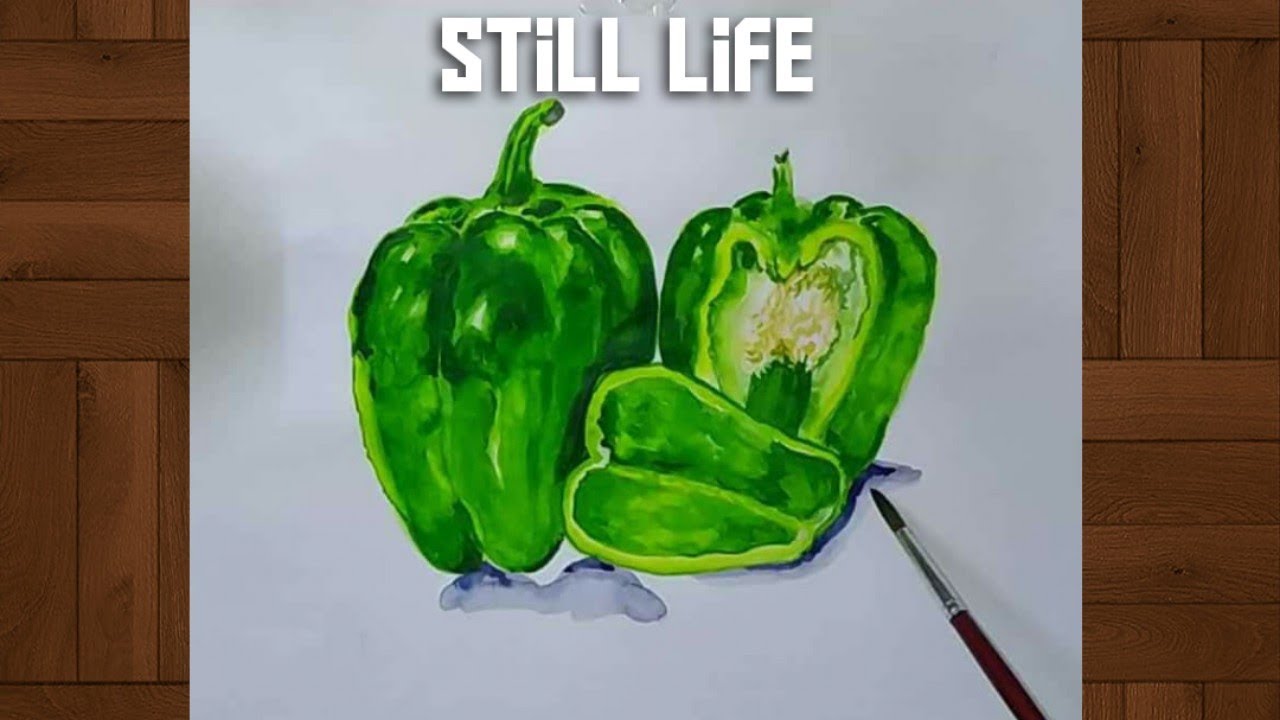 {Still Life} Realistic Object Drawing Of Green Peppers In Watercolor || Drawing Capsicum - YouTube