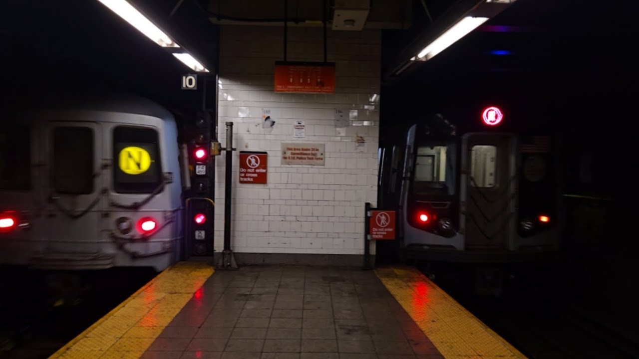 4K | MTA NYCT Subway: Northbound (N) & (R) Trains Departing 36th Street - YouTube