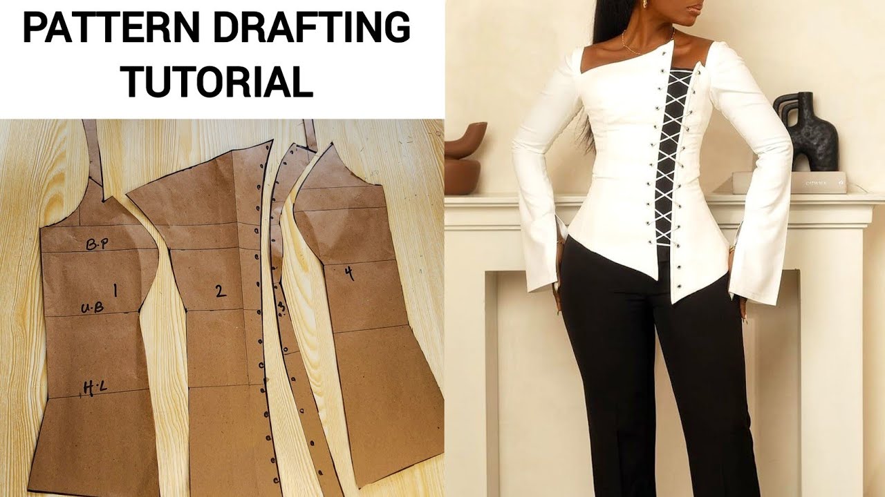 How to Cut Overbust Corset with Front Lace and Assymetric Neckline ...