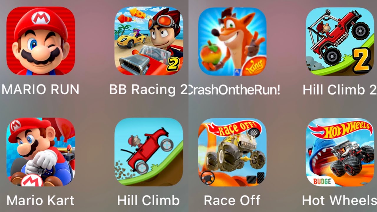Mario Run,BB Racing 2,Crash On The Run,Mario Kart,Race Off,Hill Climb 2 ...
