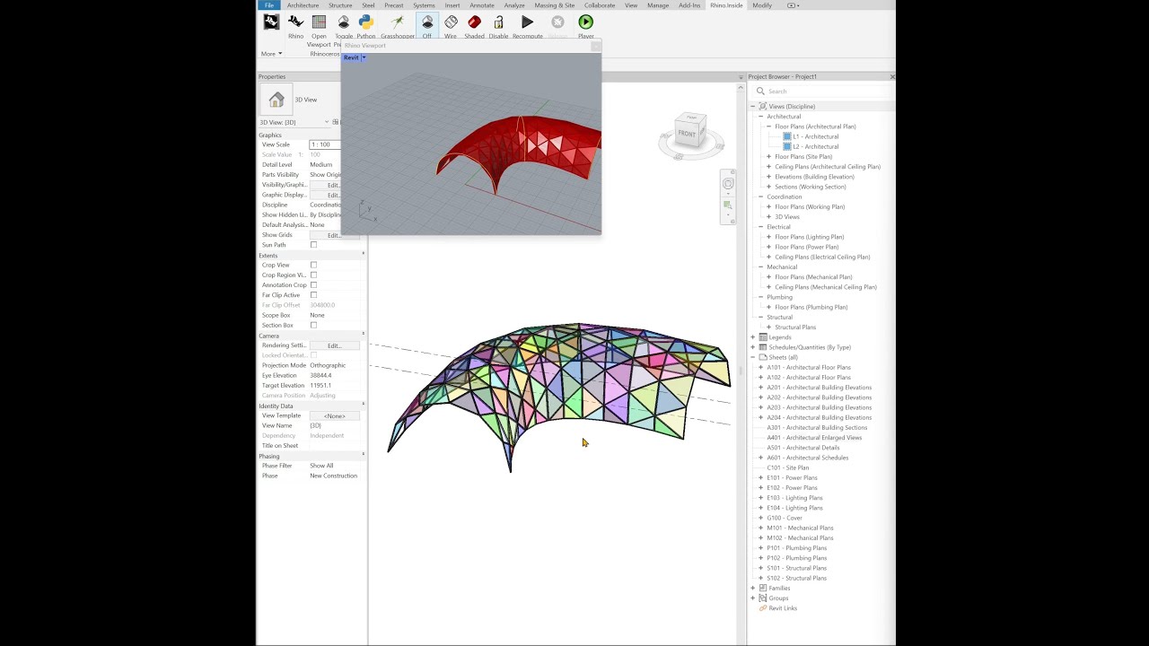 Drawing 3d schematic freeform using lunchbox components (Tutorial video) Rhino inside revit ...