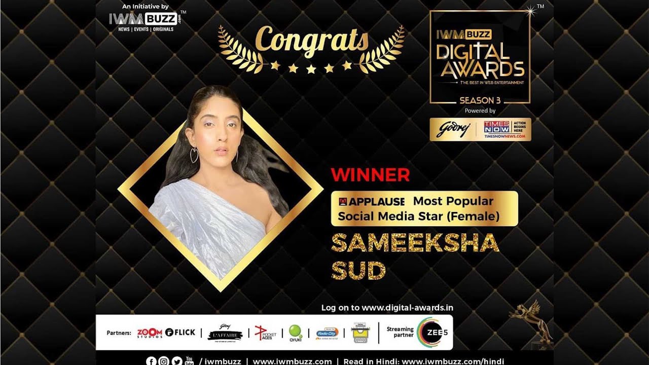 IWMBuzz Digital Awards Season 3: Sameeksha Sud's Winning Speech - YouTube