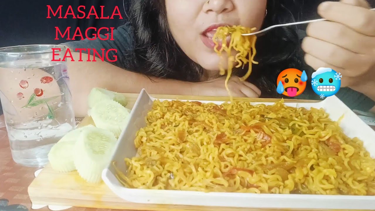 Eating🥵 masala maggi noodles With Green Chillies & Cucumber| Indian ...