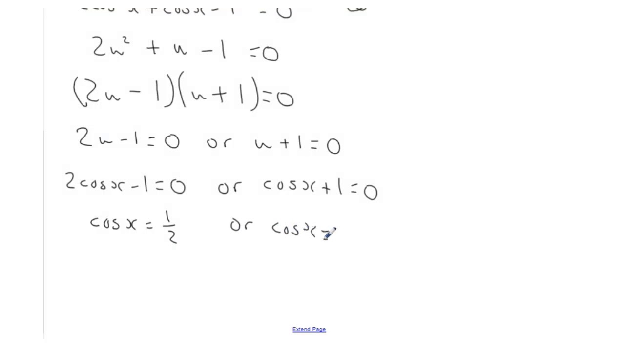 Solving equation involving trigonometric double angle identity - YouTube