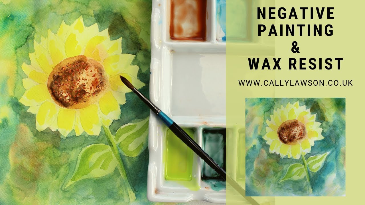 Beginners watercolour techniques, painting a Sunflower with wax resist ...