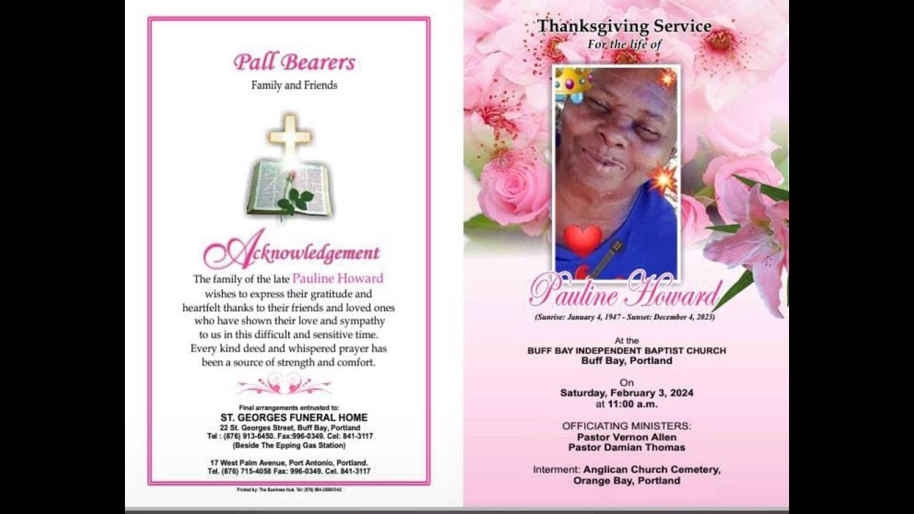Jamaica Service Of Thanksgiving / Funeral of the late Pauline Howard ...