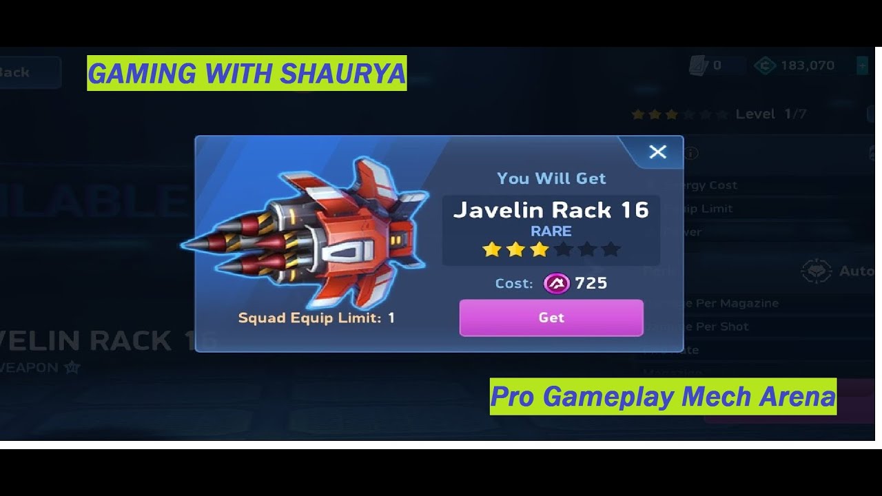 Javelin Rack 16 Gameplay Mech Arena GAMING WITH SHAURYA - YouTube
