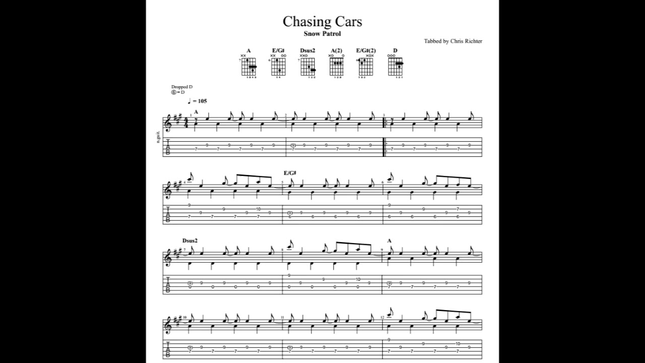 Snow Patrol: Chasing Cars with tablature/sheet music for solo ...