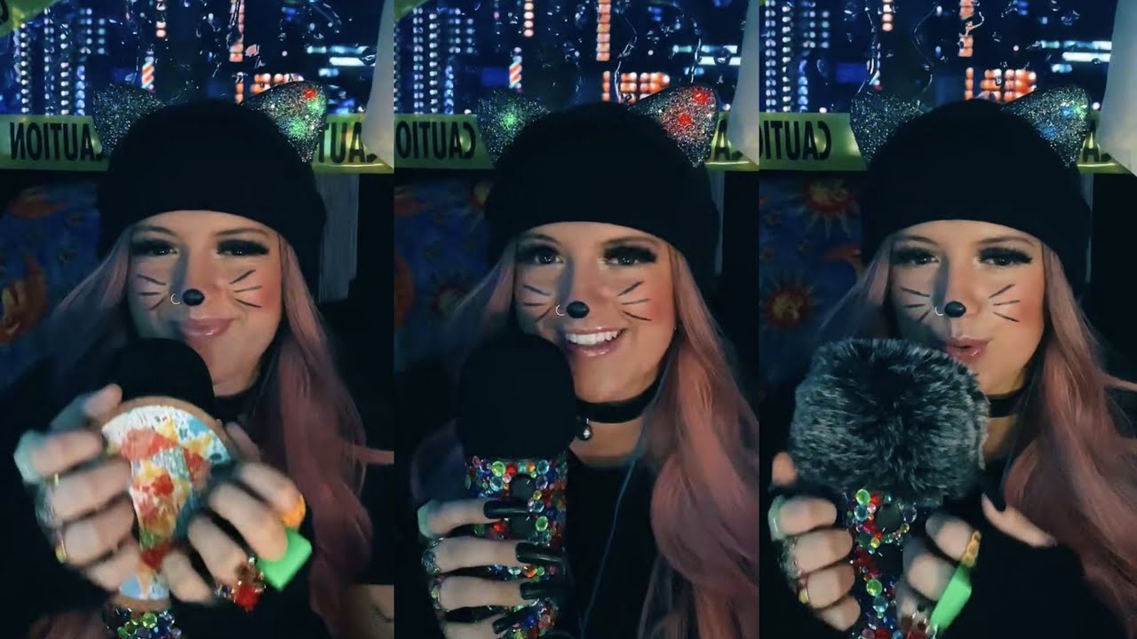 KITTY ASMR Halloween LIVE!! 😽👻 -- Mouth sounds, face touching, globes ...