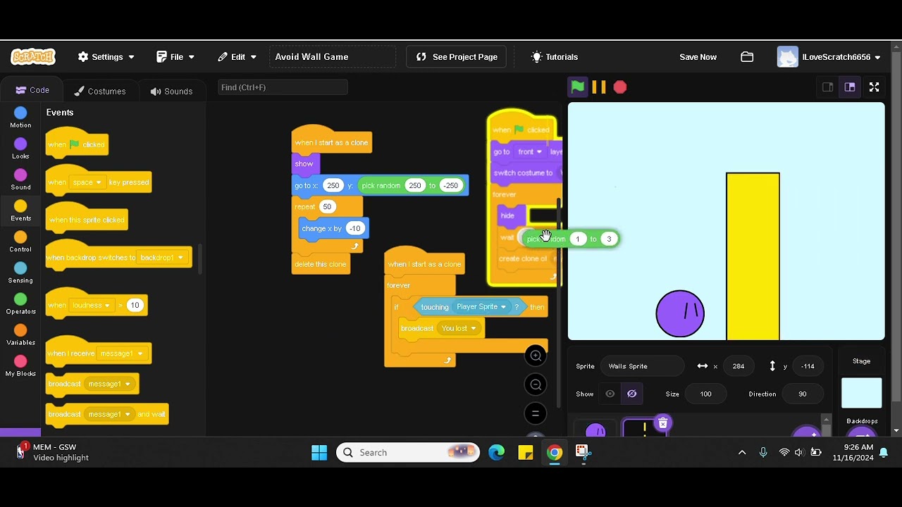 How to make a Avoid Wall Game in Scratch - YouTube