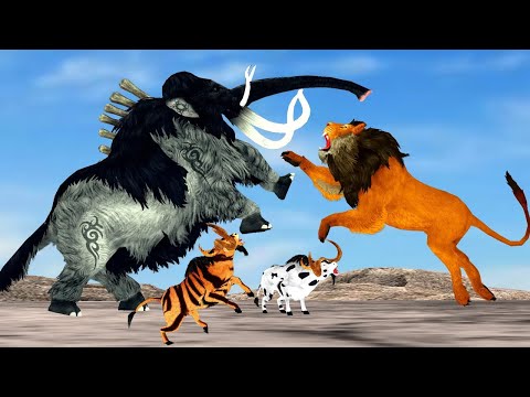 Zombie Black Mammoth Vs Zombie Lion Attack Baby Woolly Mammoth Saved by Tiger Bull Animal Fight