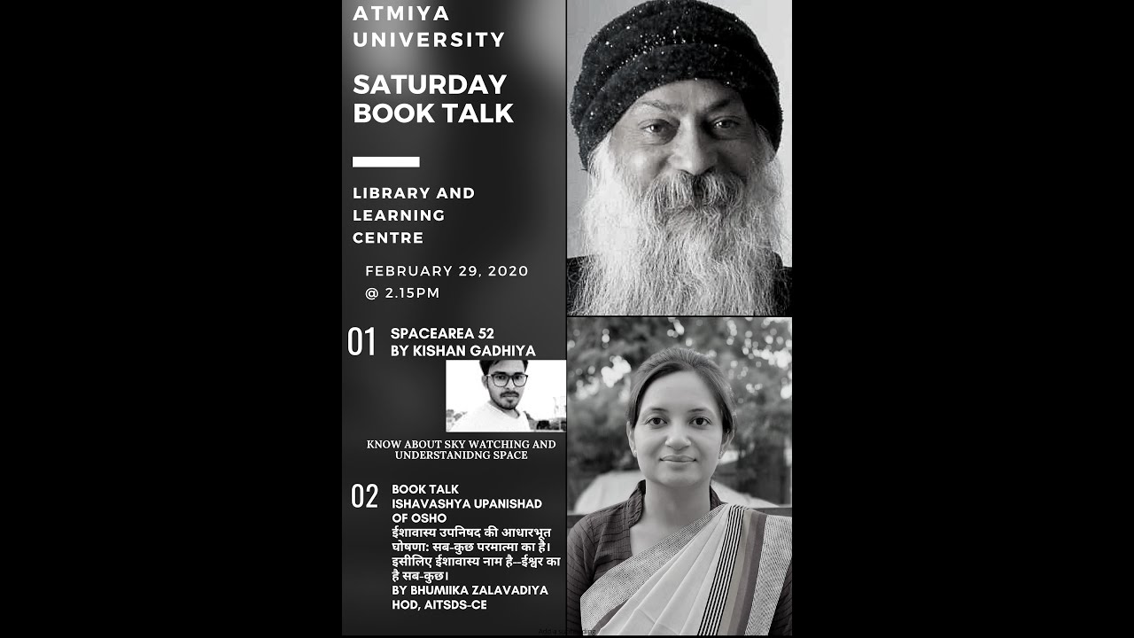 Book Talk Ishavasyam Upanishad by osho at Atmiya University Library and ...