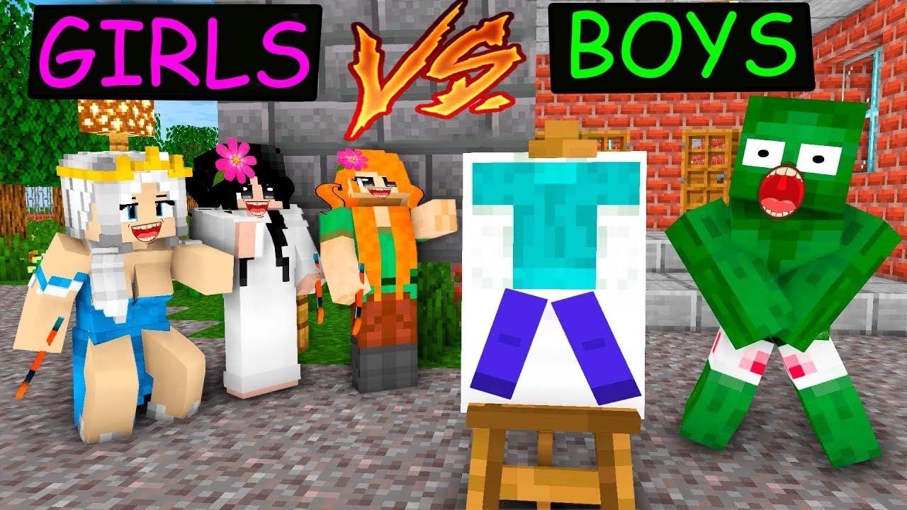 Monster School : GIRLS VS BOYS DRAWING CHALLENGE - Minecraft Animation ...