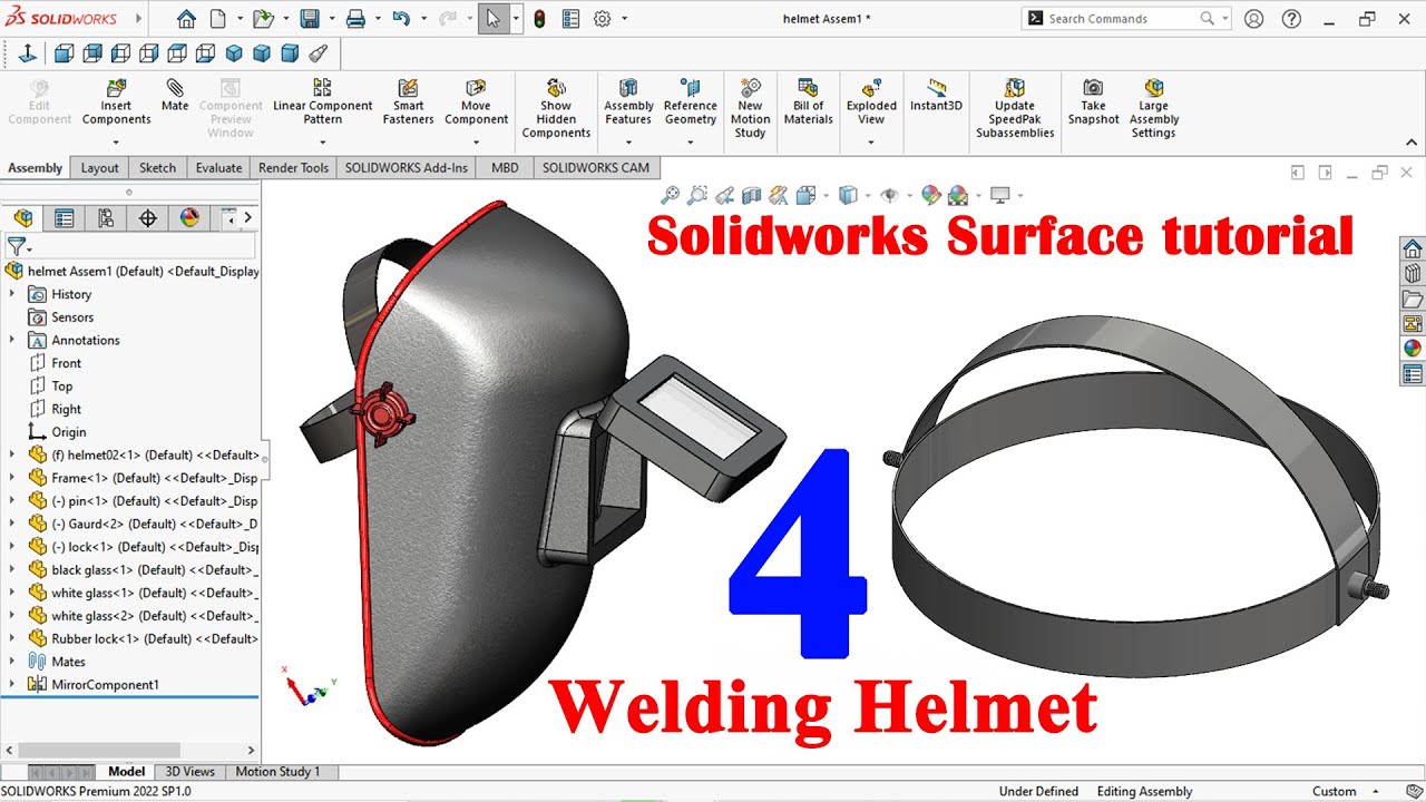 Solidworks helmet Part 4 | Solidworks Surface tutorial | Head clamp ...