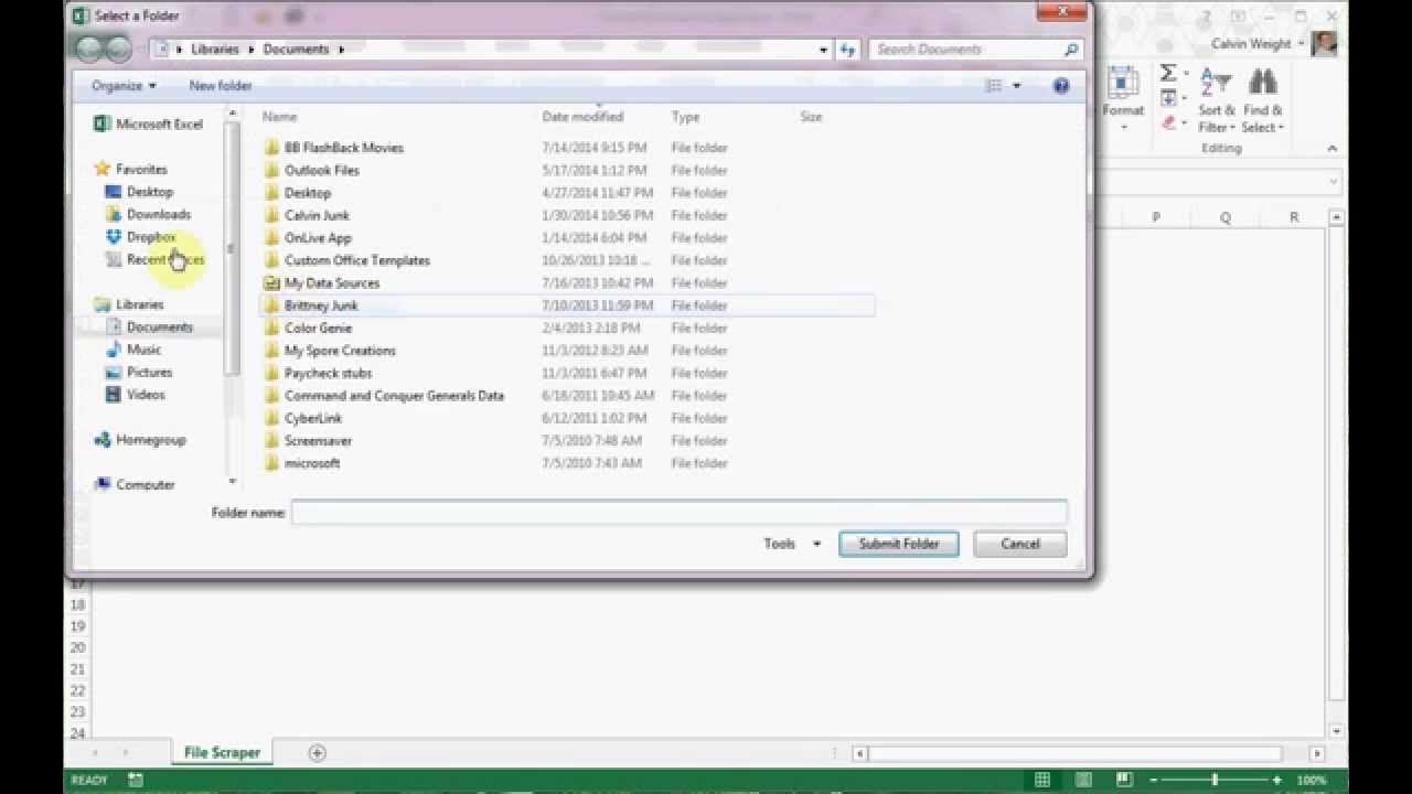 Export subfolder and files to Excel from any Folder - YouTube
