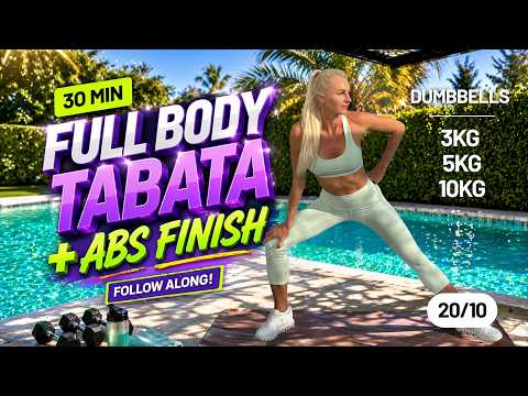 30 Min Full Body TABATA + ABS Workout with Dumbbells at Home | Fat Burn HIIT