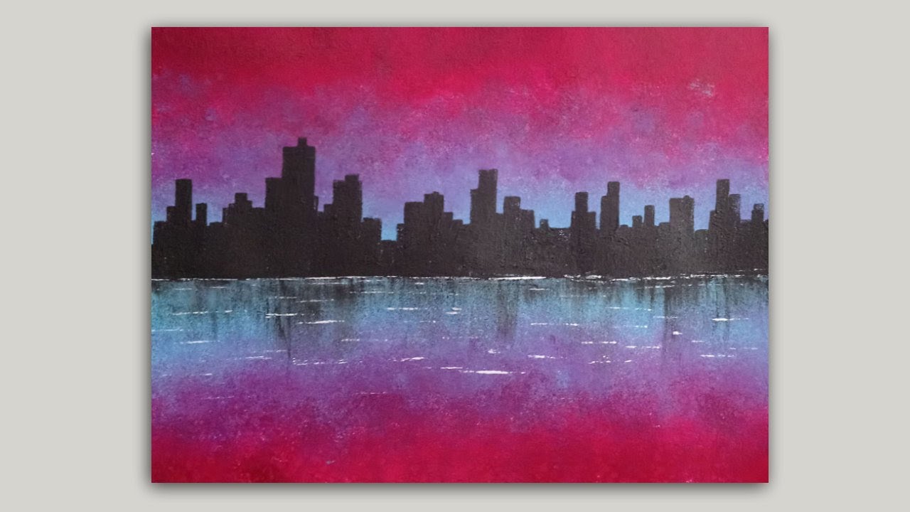 Sponge Painting a Cityscape Sunset Acrylic Painting Demonstration - YouTube